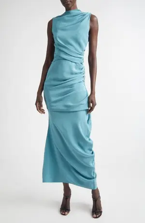 Christopher John Rogers Asymmetric Ruched Silk Column Gown - Larimar