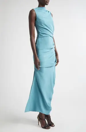 Christopher John Rogers Asymmetric Ruched Silk Column Gown