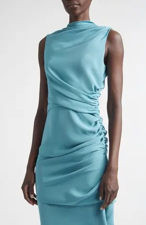 Christopher John Rogers Asymmetric Ruched Silk Column Gown