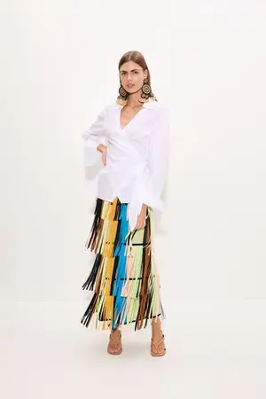SIMONMILLER Anya Poplin Wrap Top - Macadamia