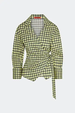 SIMONMILLER Anya Poplin Wrap Top - Peridot/ebony Gingham