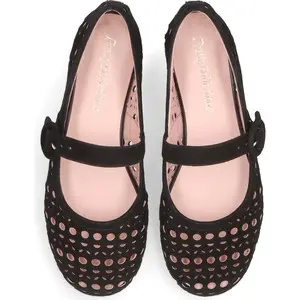 Pretty Ballerinas Suede Die Cut Mary Jane Flats - Black