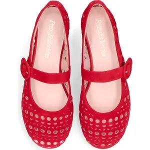 Pretty Ballerinas Pretty Ballerinas Suede Die Cut Mary Jane Flats Red