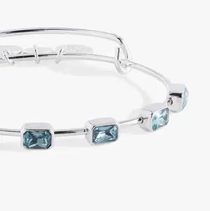 ALEX AND ANI March Birthstone Emerald Cut Bangle - Silver