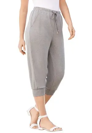 ROAMAN'S Soft Knit Capri Pants With Drawstring Waist - Medium Heather Grey