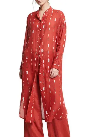 OTTOD'AME Printed Midi Shirt Dress With Korean Collar - Red