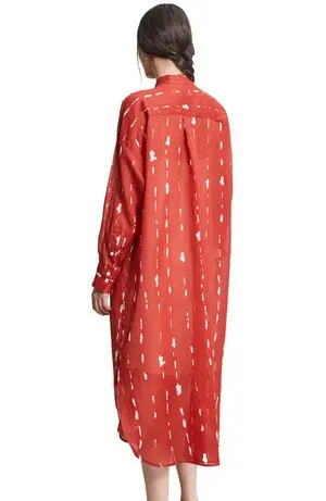 OTTOD'AME Printed Ramie Midi Shirt Dress - Red