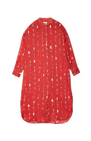 OTTOD'AME Printed Ramie Midi Shirt Dress - Red