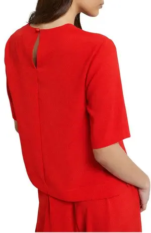 OTTOD'AME Solid Crewneck Short Sleeve Blouse With Keyhole Detail