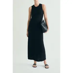 SCALPERS Openwork Knit Midi Dress - Black