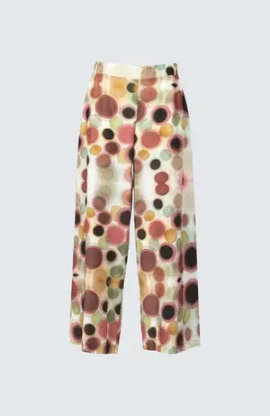 LUUKAA Myra Watercolor Dot Print Cotton-rayon Pants