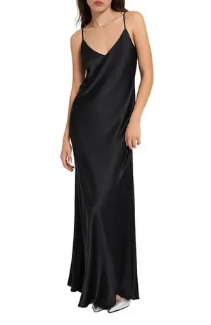 OTTOD'AME Viscose Slip Dress - Black