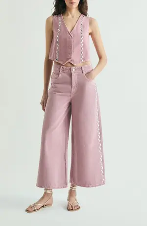 SCALPERS Denim Studded Cropped Vest
