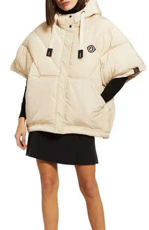 OTTOD'AME Puffer Quilted Poncho With Maxi Pocket And Hood