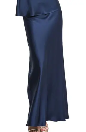 OTTOD'AME Flowy Pleated Maxi Skirt In Viscose - Blue