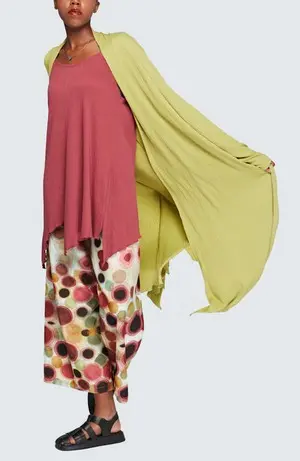 LUUKAA Celeste Wrinkled Viscose Jersey Duster With Asymmetrical Hem