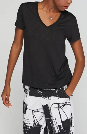 LUUKAA Brio Devoré Cotton Jersey V-neck T-shirt - Black