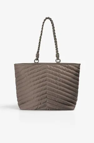 SCALPERS Quilted Shopper Bag With Braided Handle - Taupe