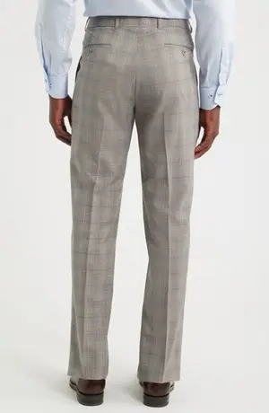 Berle Light Grey Plaid Flat Front Wool Dress Pants