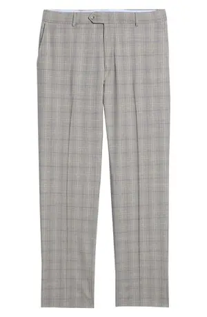 Berle Light Grey Plaid Flat Front Wool Dress Pants