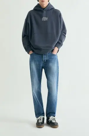 SCALPERS Oversized Hoodie With Embroidered Print - Darknavy
