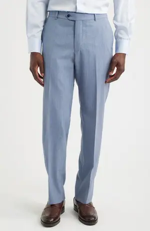Berle Lightweight Flat Front Mesh Weave Wool Dress Pants - Blue Mix