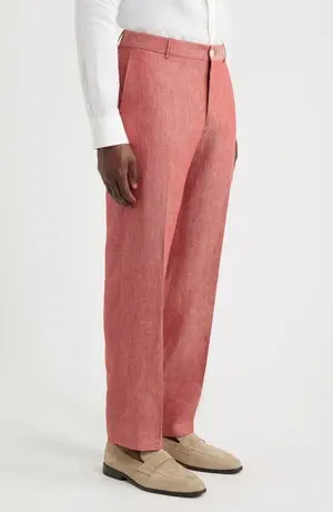 Berle Flat Front Slub Linen Chambray Dress Pants
