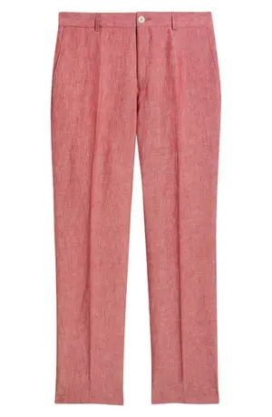 Berle Flat Front Slub Linen Chambray Dress Pants