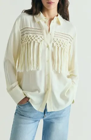 SCALPERS Fringe Detail Shirt - Ecru