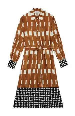 OTTOD'AME Viscose Midi Shirt Dress With Geometric Print And Sash