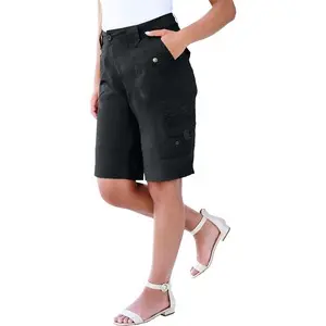Roaman's Cargo Bermuda Shorts With Grommet Details - Black