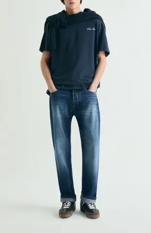 SCALPERS Contrasting Embroidered T-shirt Relaxed - Navy