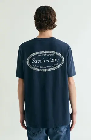 SCALPERS Contrasting Embroidered T-shirt Relaxed - Navy