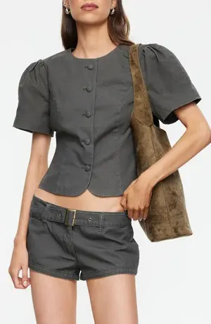 Lioness Puff Shoulder Cotton Top - Moss
