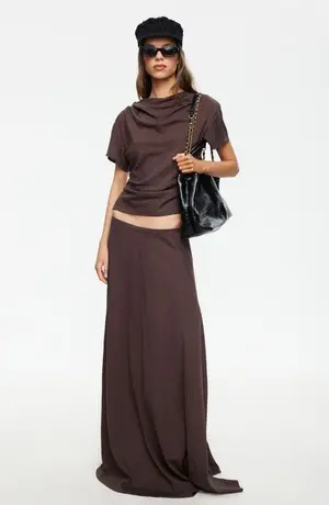 Lioness Halcyon Cowl Neck Crop Linen Blend Top - Brown