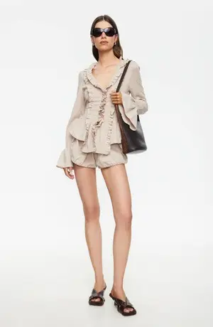 Lioness Odette Ruffle Bell Sleeve Top - Beige