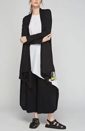 LUUKAA Devore Cotton Jersey Duster With Pointed Hem - Black
