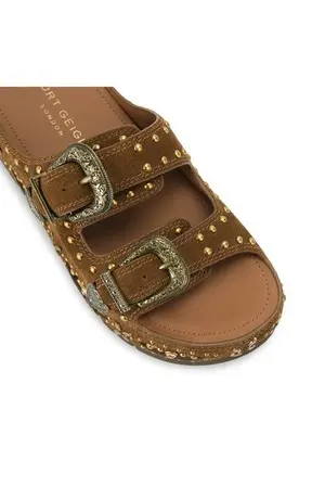 Kurt Geiger Western Buckle Leather Flatform Slide Sandal
