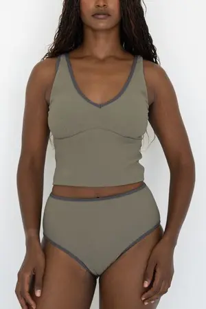 Geode Swimwear Haze V-neck Cropped Tankini Top - Green
