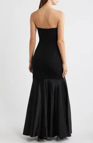 Eliza J Strapless Crepe And Satin Mermaid Gown