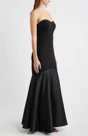 Eliza J Strapless Crepe And Satin Mermaid Gown