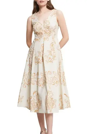 OTTOD'AME Printed Poplin Midi Dress - Ecru
