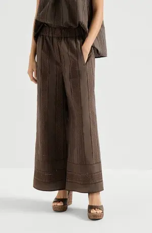 Brunello Cucinelli Broderie Anglaise Track Trousers - Chocolate