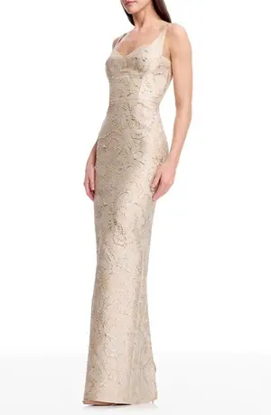 Dress The Population Elijah Seamed Jacquard Column Gown