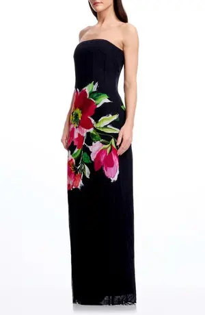 Dress The Population Floral Strapless Gown