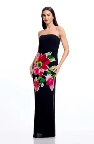 Dress The Population Floral Strapless Gown