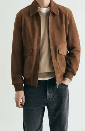 SCALPERS Suede Bomber Jacket - Brown