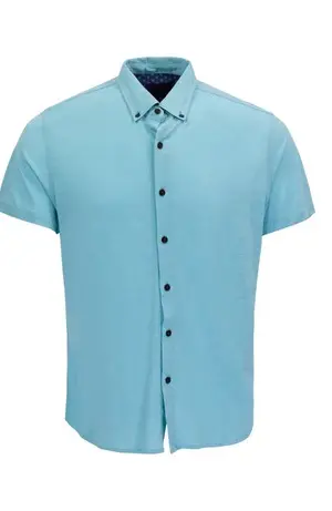 LORDS OF HARLECH Merino Wool Button-up Shirt - Teal
