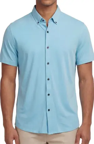LORDS OF HARLECH Merino Wool Button-up Shirt - Teal