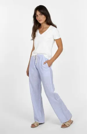 LEISURE LAB Relaxed Fit Linen Stripe Pants